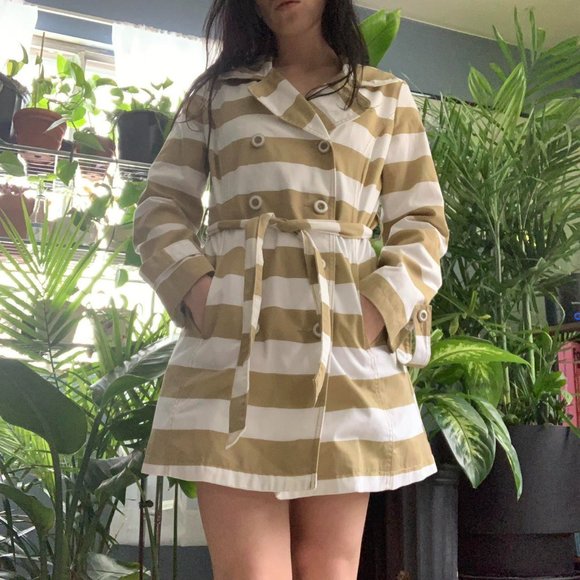 Merona | Jackets & Coats | Merona Tan White Horizontal Striped Trench ...